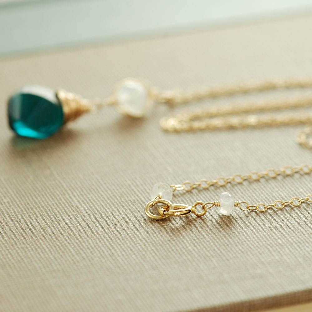 Gold Pendant Necklace Teal Quartz Moonstone Necklace - Etsy
