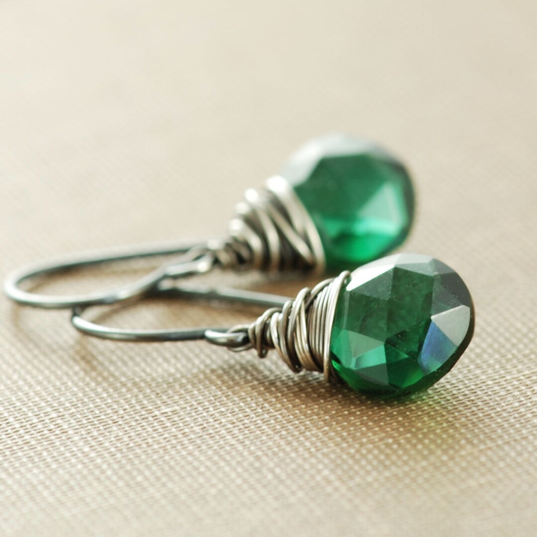 Emerald Green Dangle Earrings, May Birthday Sterling Silver Gemstone ...