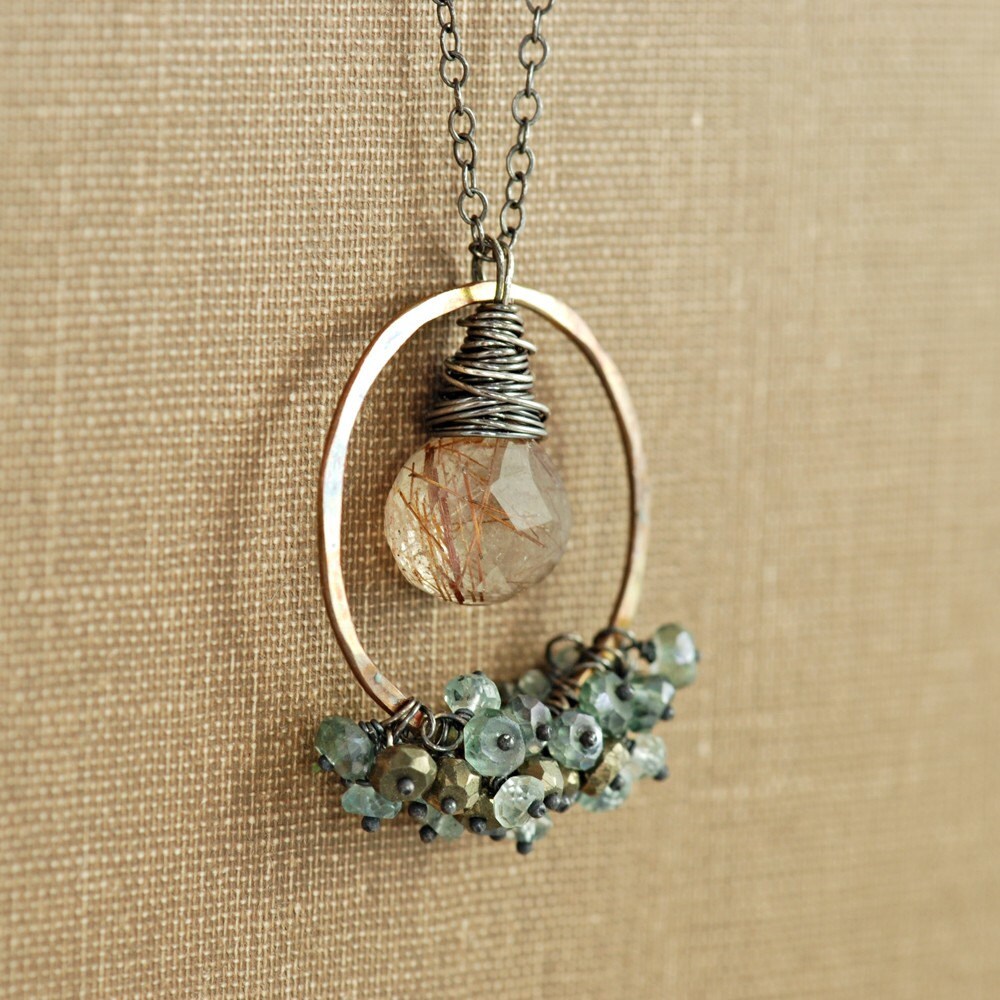 Copper Gemstone Pendant Necklace, Sterling Silver, Rutilated Quartz ...
