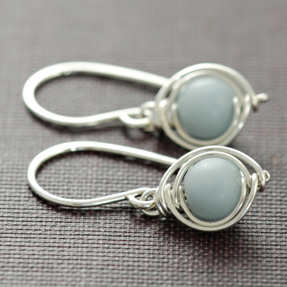 Gray Stone Earrings in Sterling Silver Angelite Gemstone Wire - Etsy