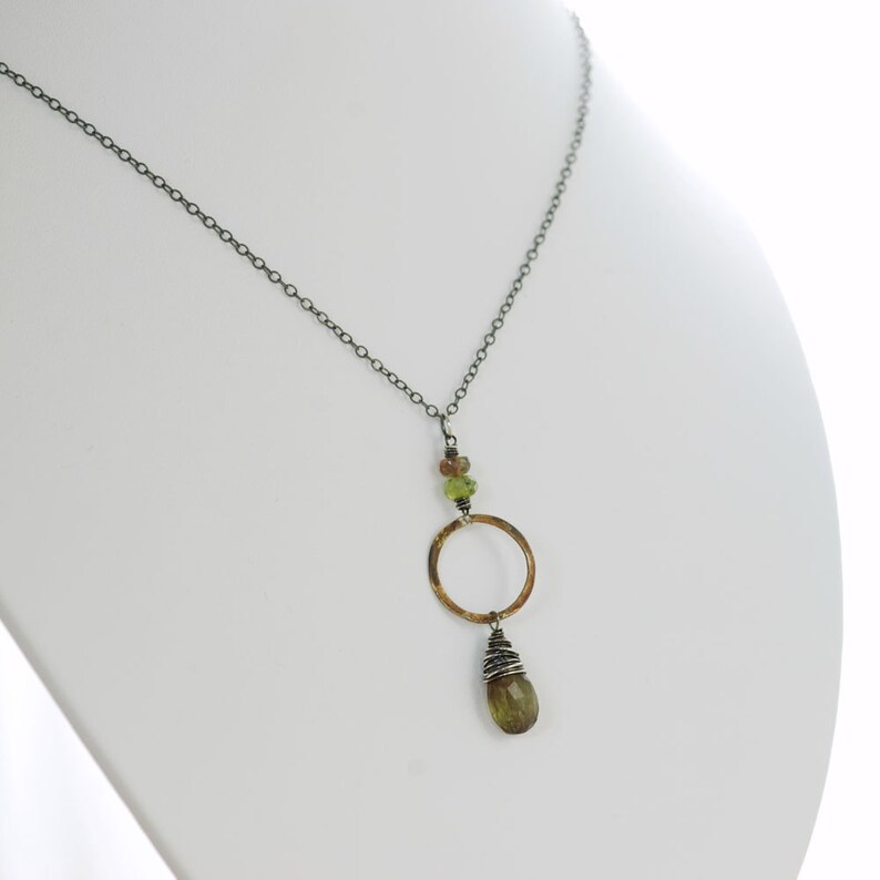 Rustic Gemstone Pendant Necklace Sterling Silver Mixed Metal - Etsy