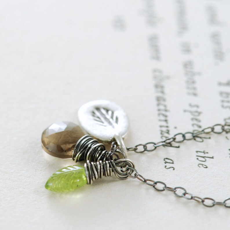 Autumn Gemstone Necklace Smoky Quartz Peridot Leaf Rustic - Etsy