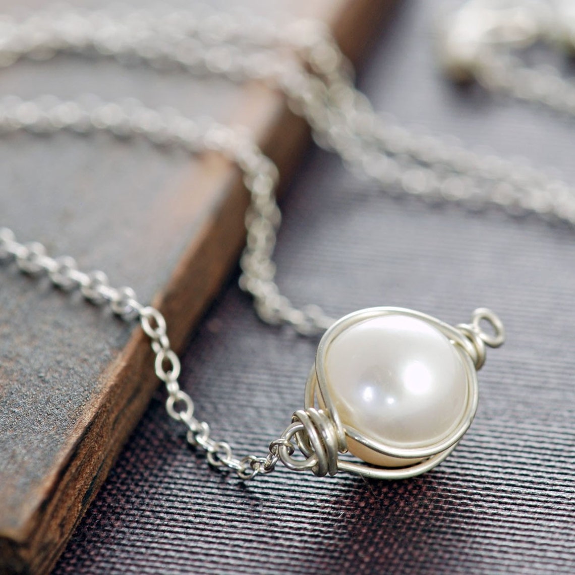 Wire Wrapped Pearl Necklace Sterling Silver Aubepine - Etsy