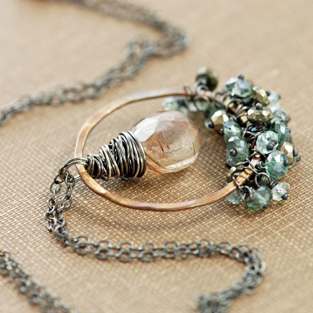 Copper Gemstone Pendant Necklace Sterling Silver Rutilated - Etsy
