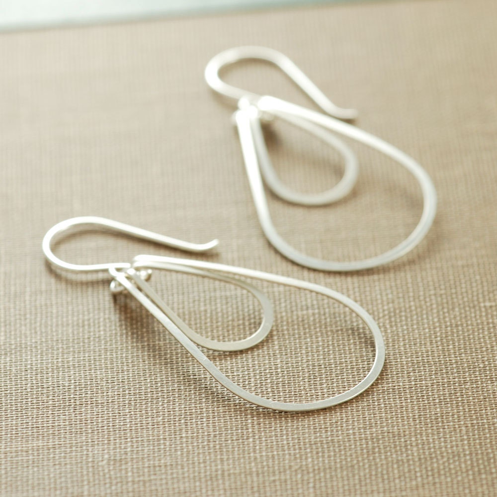 Sterling Silver Hoop Earrings, Layered Teardrops, Silver Dangle ...