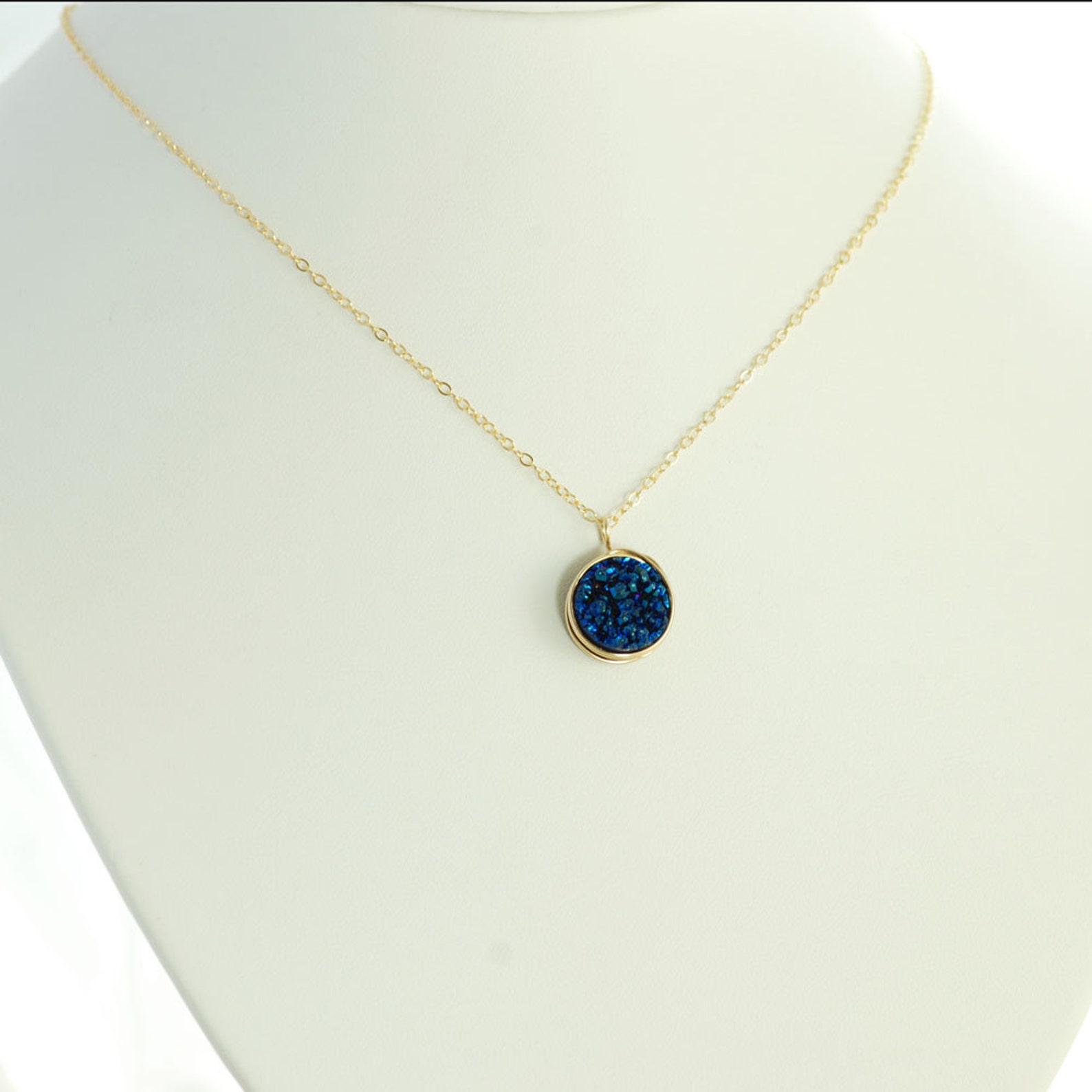 Sapphire Blue Druzy Gemstone Necklace Druzy Pendant Necklace | Etsy