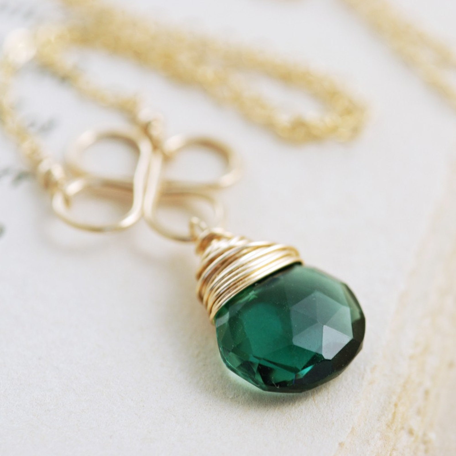 Green Gemstone Necklace 14k Gold Fill, Emerald Green Pendant, Handmade ...
