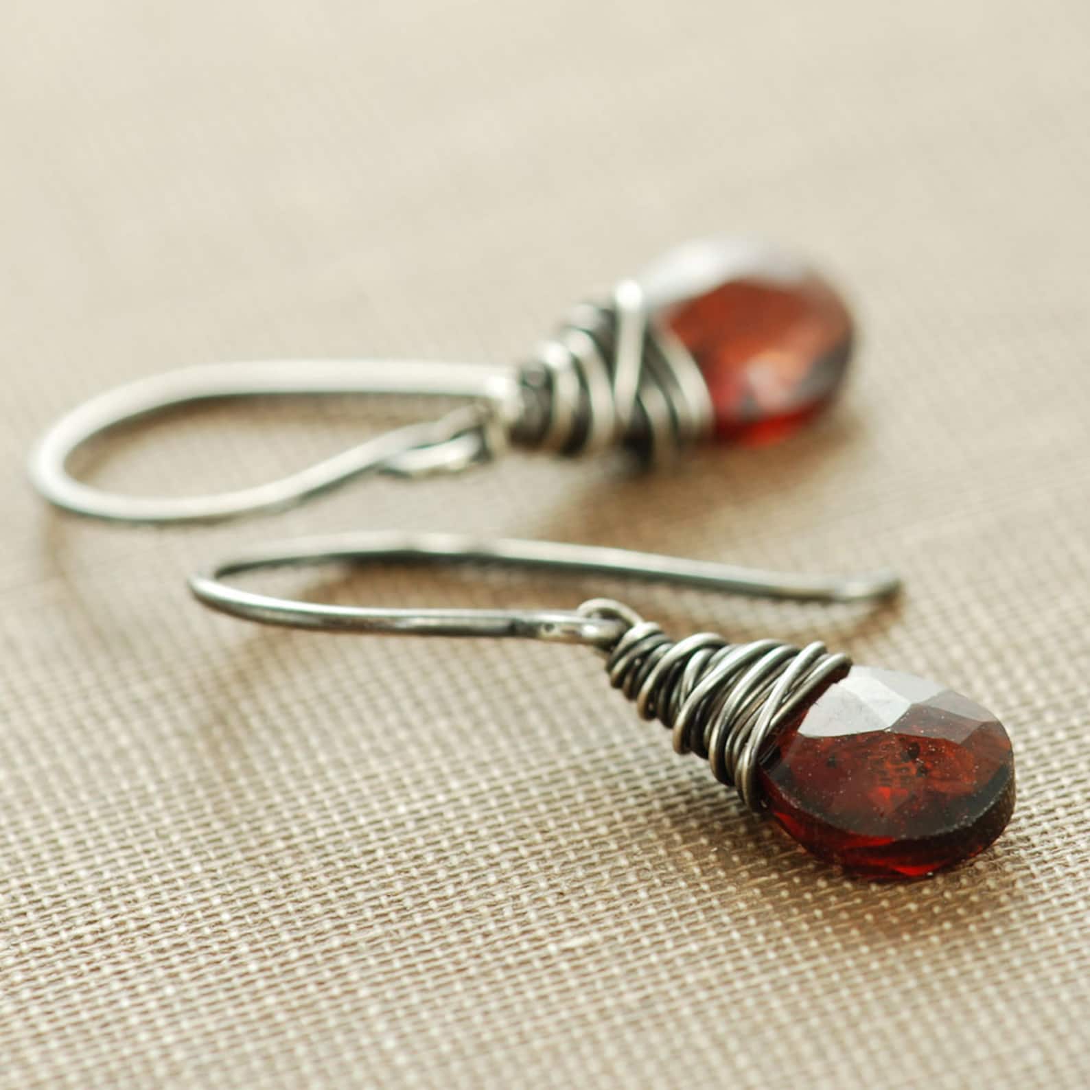 January Birthstone Garnet Earrings, Sterling Silver Dangle Earrings ...