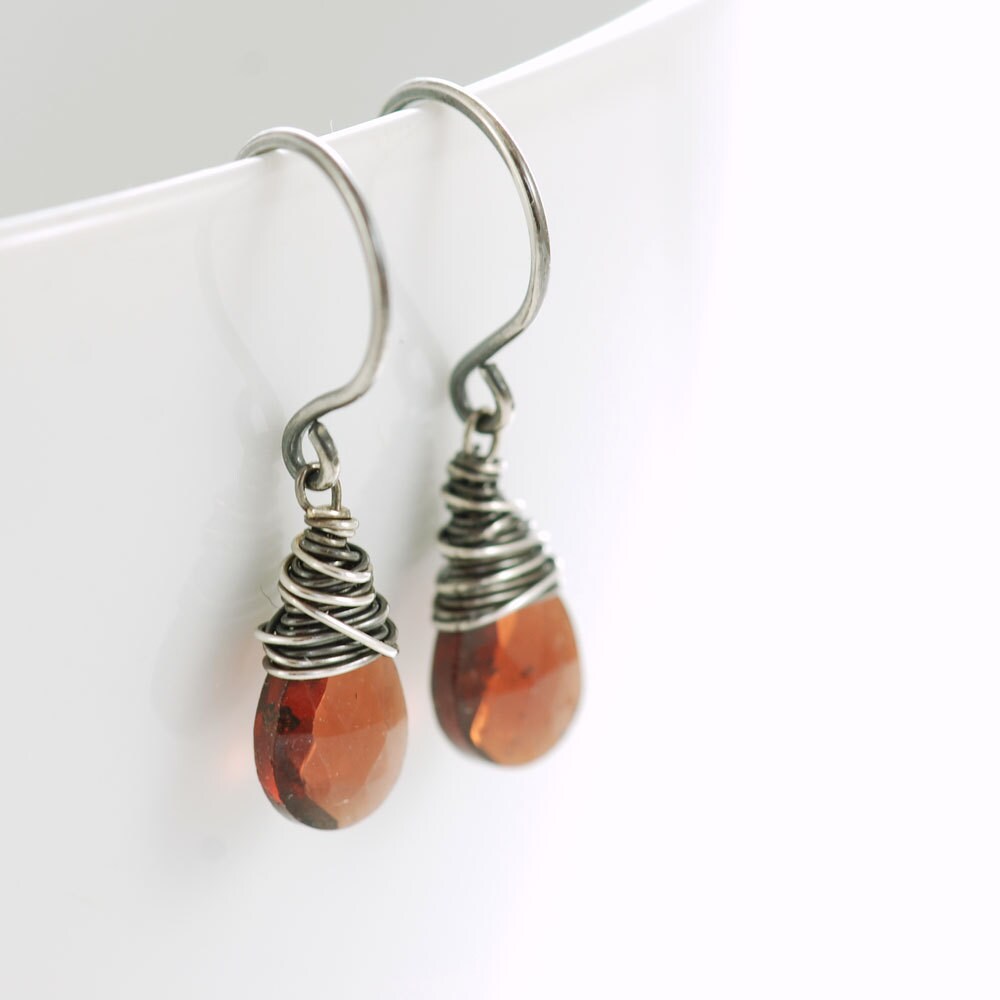 January Birthstone Garnet Earrings, Sterling Silver Dangle Earrings ...