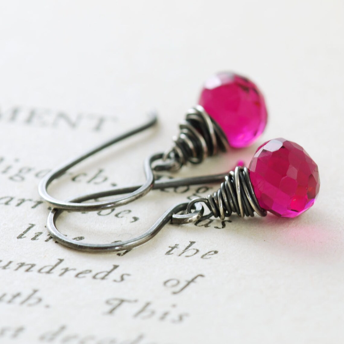 Raspberry Quartz Earrings Wrapped in Sterling Silver, Pink Gemstone ...
