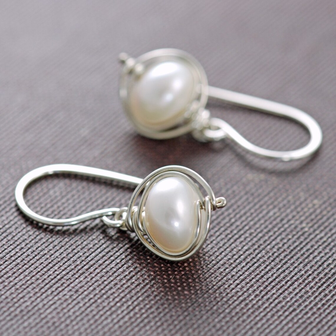 Pearl Earrings Sterling Silver, Bridal Jewelry, Wire Wrapped Handmade ...