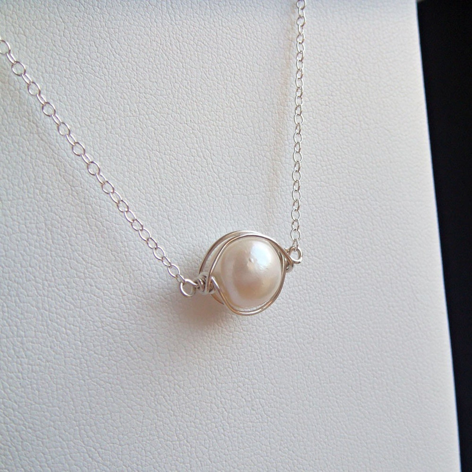 Wire Wrapped Pearl Necklace Sterling Silver Aubepine - Etsy