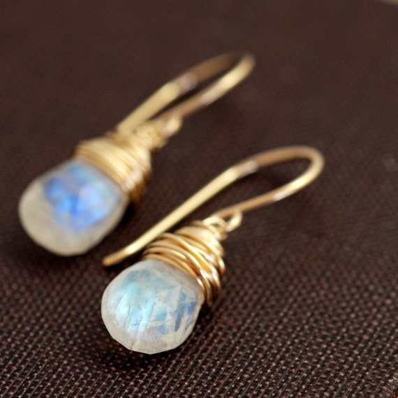 Moonstone Earrings Wrapped In 14k Gold Fill Gemstone Earrings Etsy