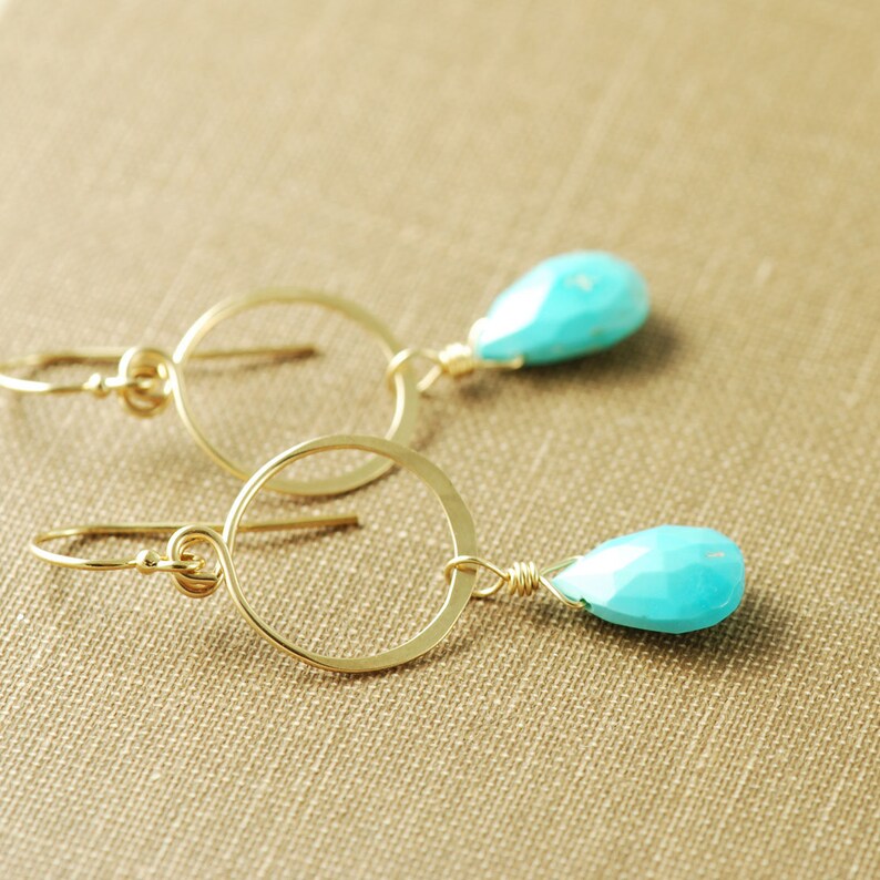 Turquoise Gold Hoop Earrings, December Birthstone Gemstone Dangle ...