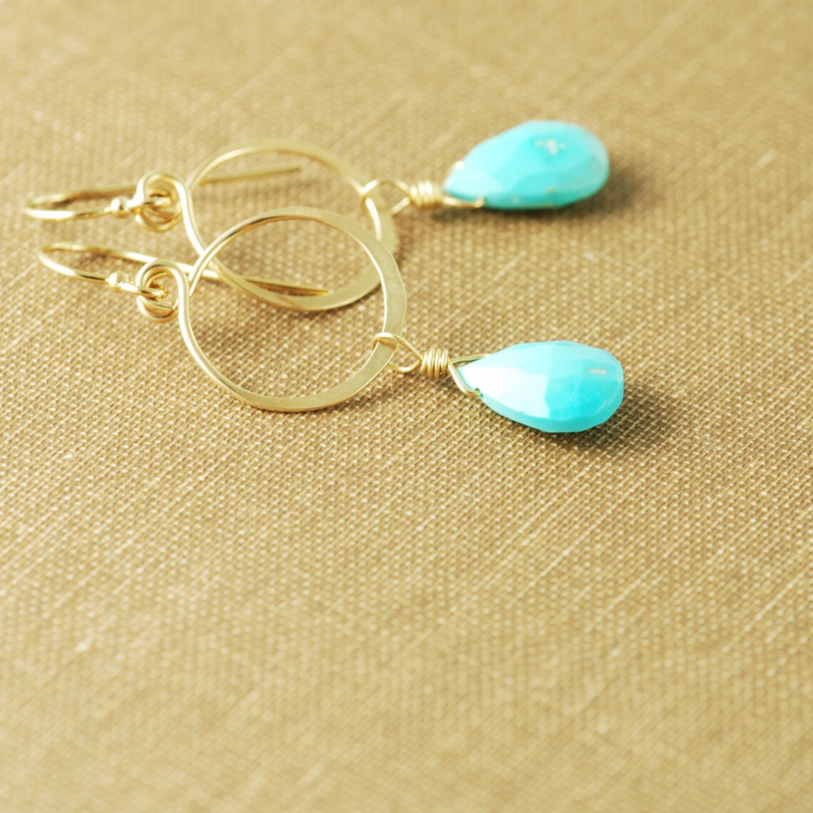 Turquoise Gold Hoop Earrings, December Birthstone Gemstone Dangle ...