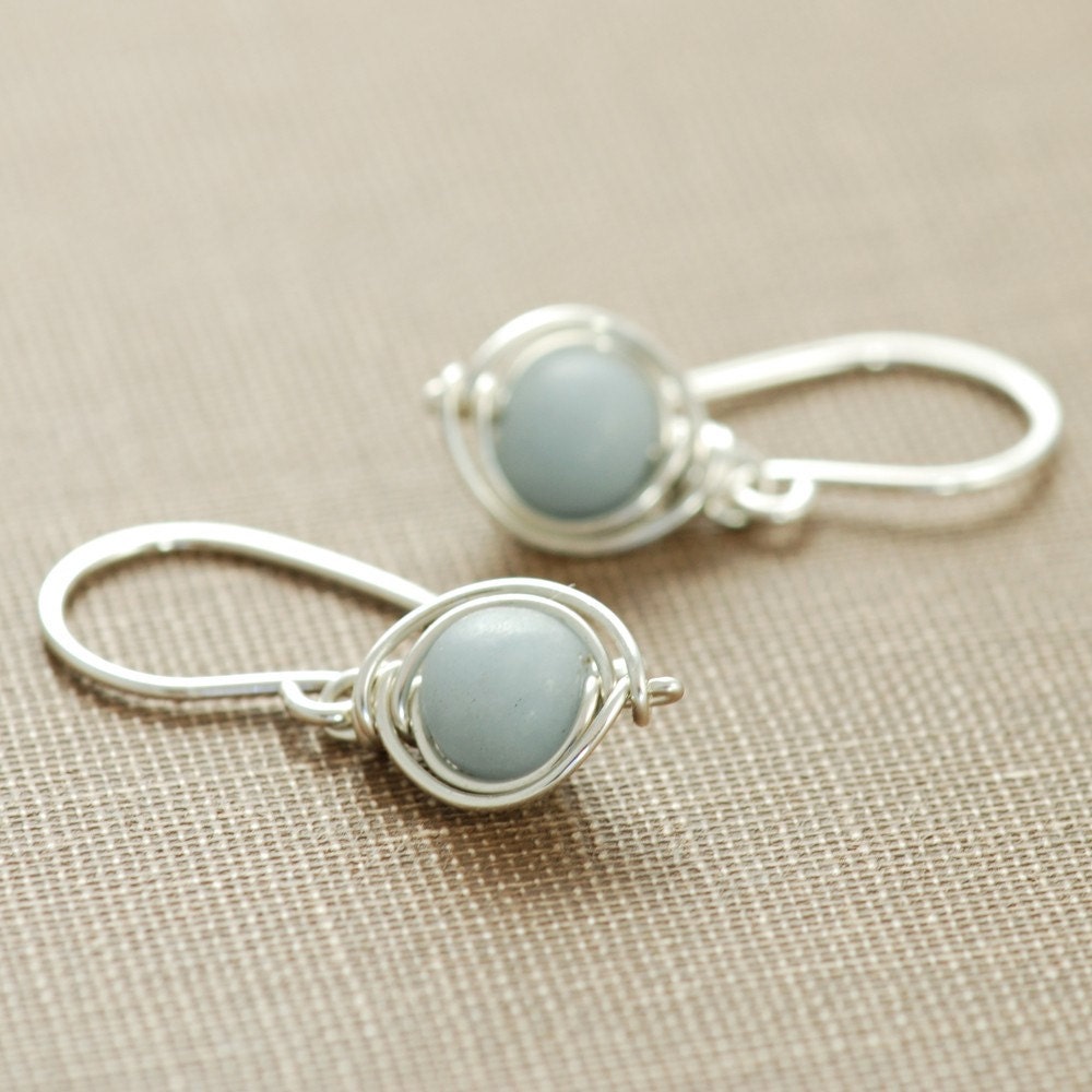 Gray Stone Earrings in Sterling Silver Angelite Gemstone Wire - Etsy