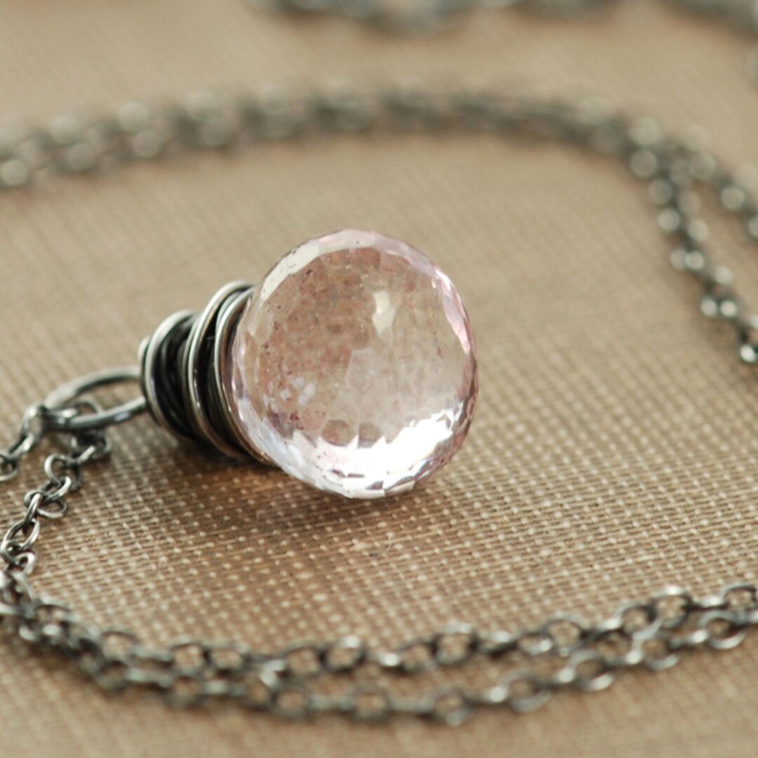 Pastel Pink Stone Necklace in Sterling Silver, Gemstone Pendant ...