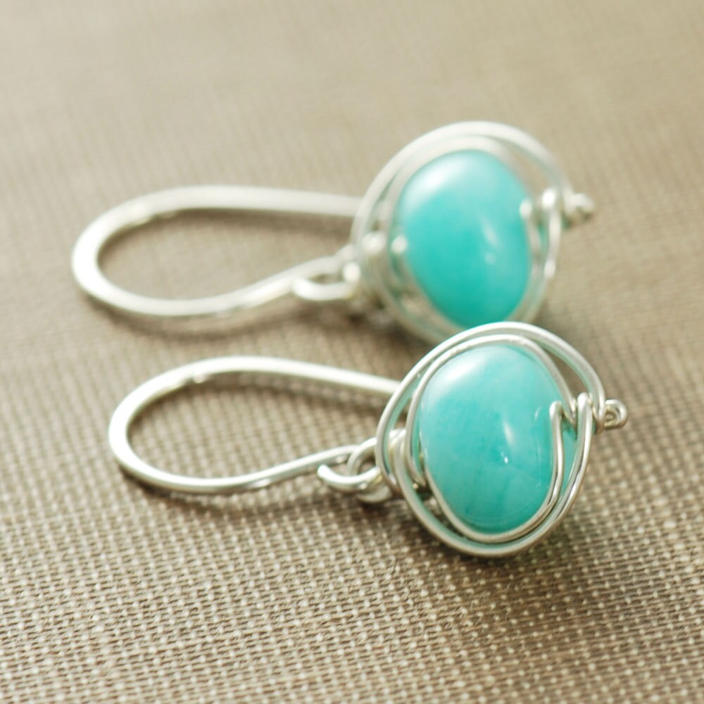 Sky Blue Gemstone Earrings Sterling Silver Amazonite Wire - Etsy