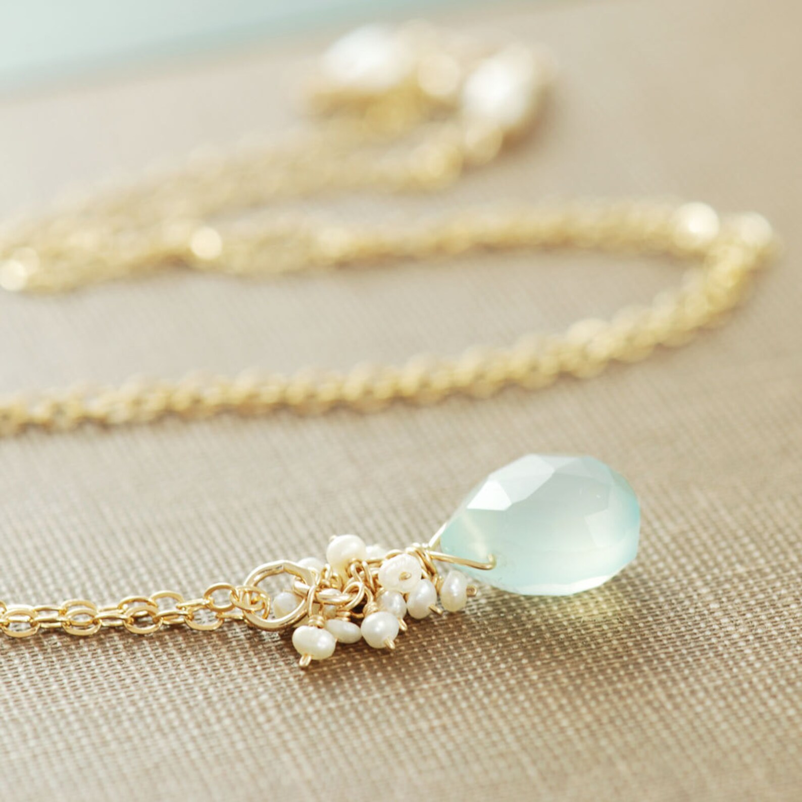 Aquamarine Blue March Birthstone Necklace Seafoam Gemstone - Etsy