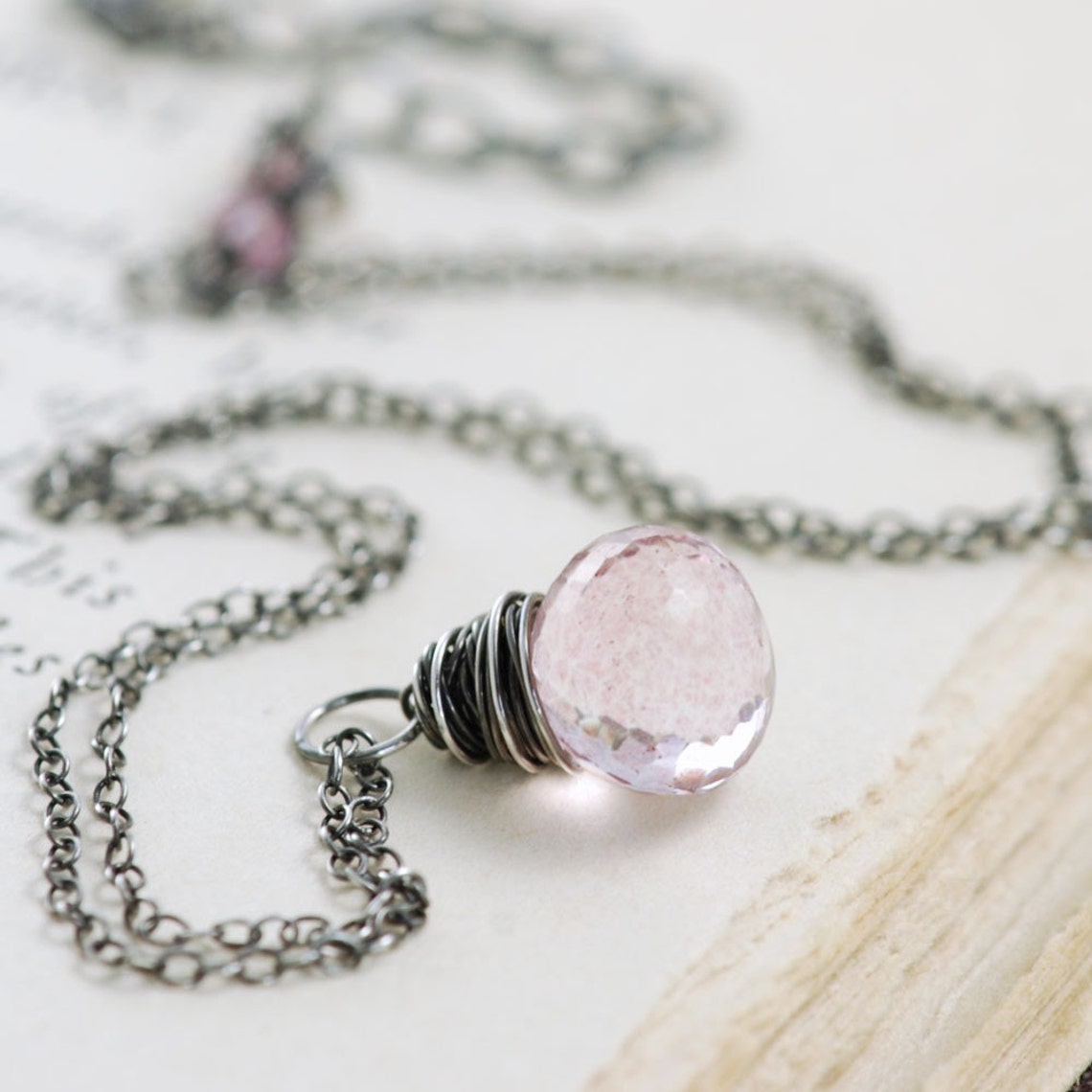 Pastel Pink Stone Necklace in Sterling Silver Gemstone - Etsy