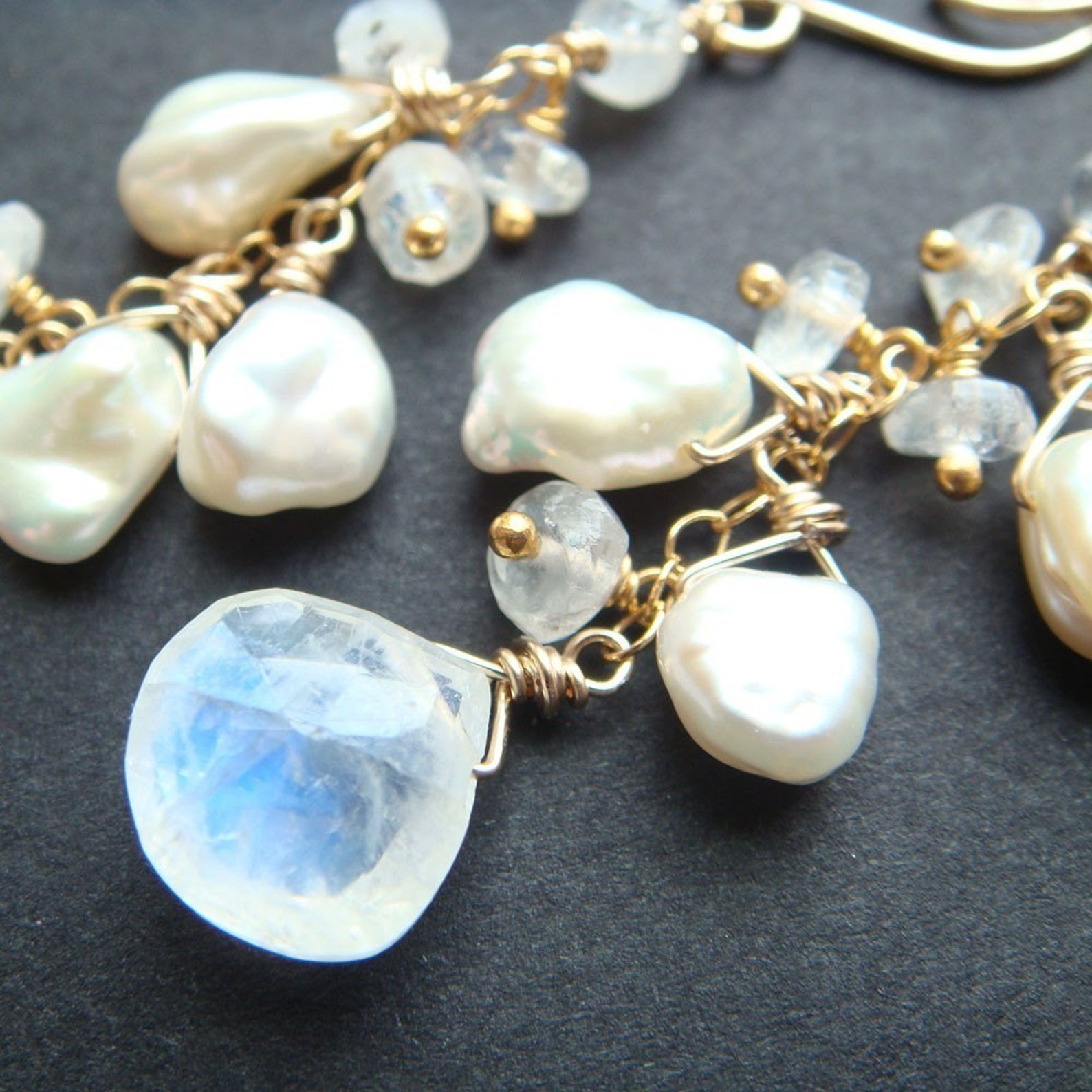Moonstone Pearl Earrings in 14k Gold Fill Gemstone Dangle | Etsy