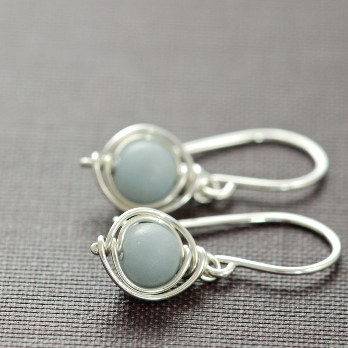 Gray Stone Earrings in Sterling Silver Angelite Gemstone Wire - Etsy