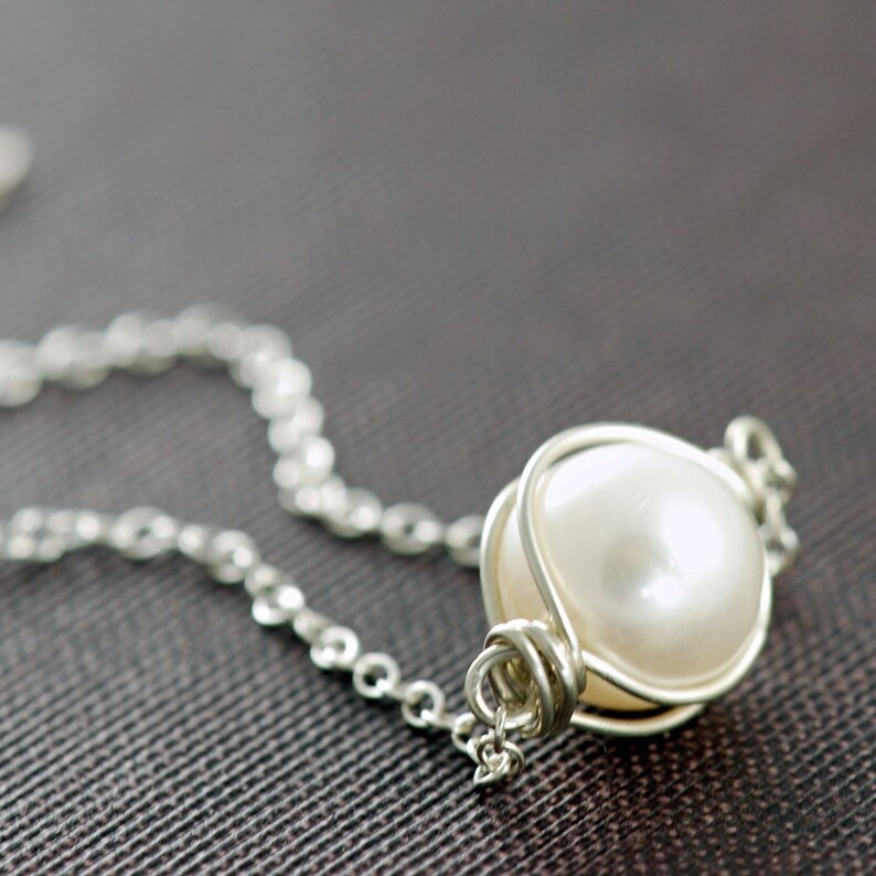Wire Wrapped Pearl Necklace Sterling Silver Aubepine - Etsy