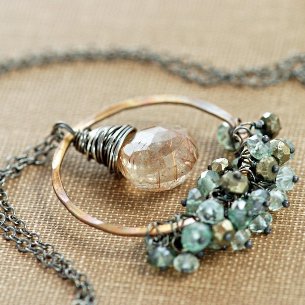 Copper Gemstone Pendant Necklace Sterling Silver Rutilated - Etsy