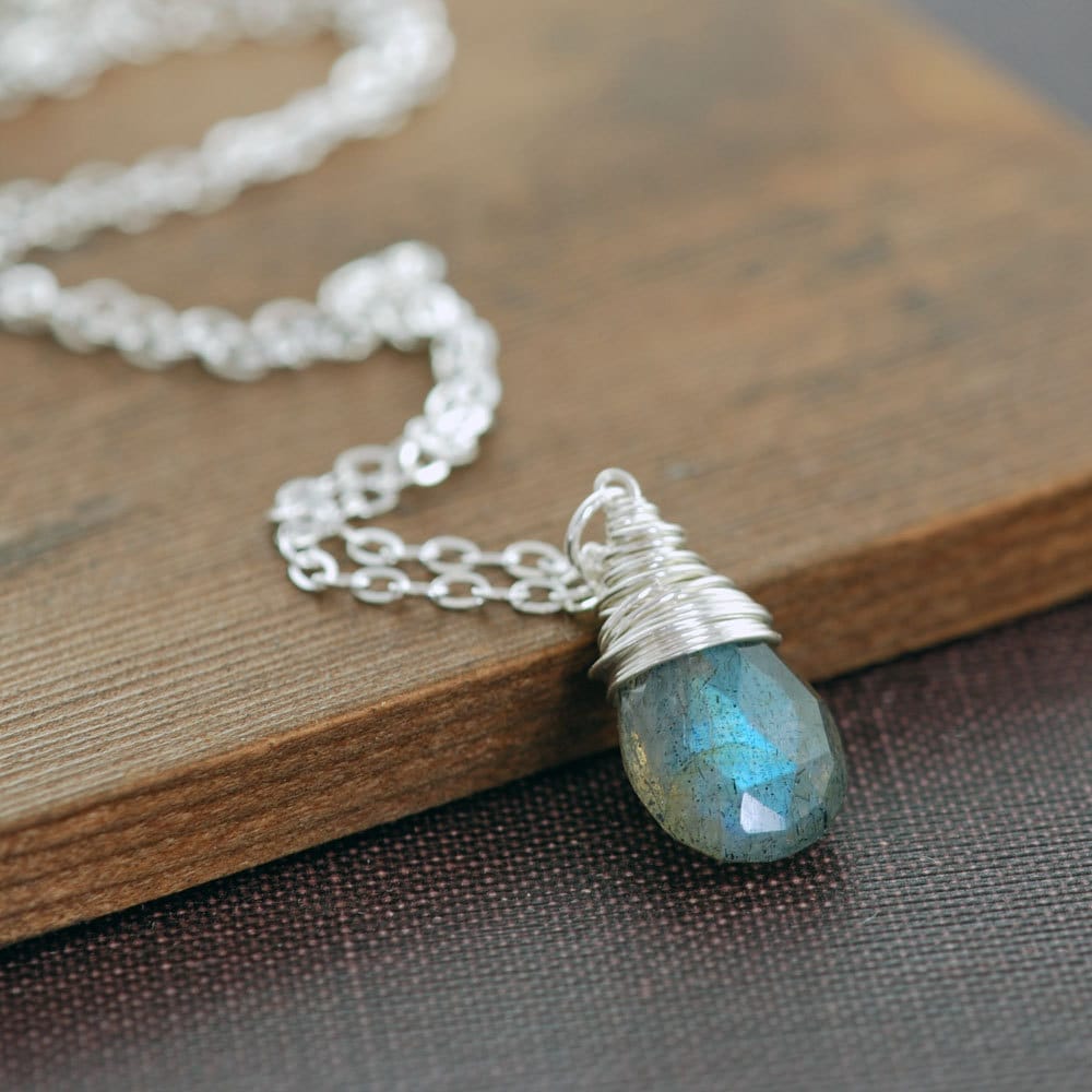 Labradorite Silver Necklace Gray Gemstone Sterling Silver | Etsy