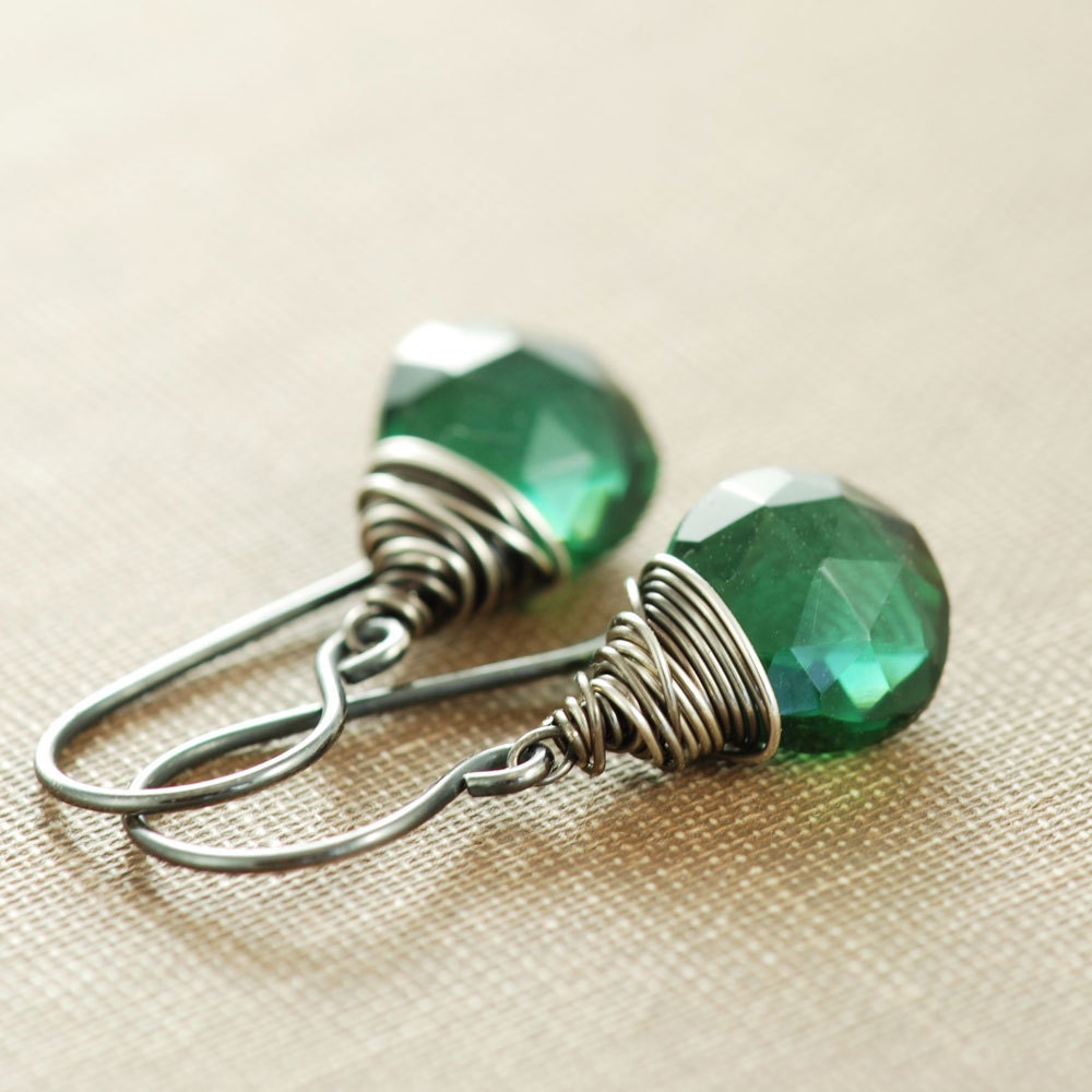 Emerald Green Dangle Earrings May Birthday Sterling Silver - Etsy
