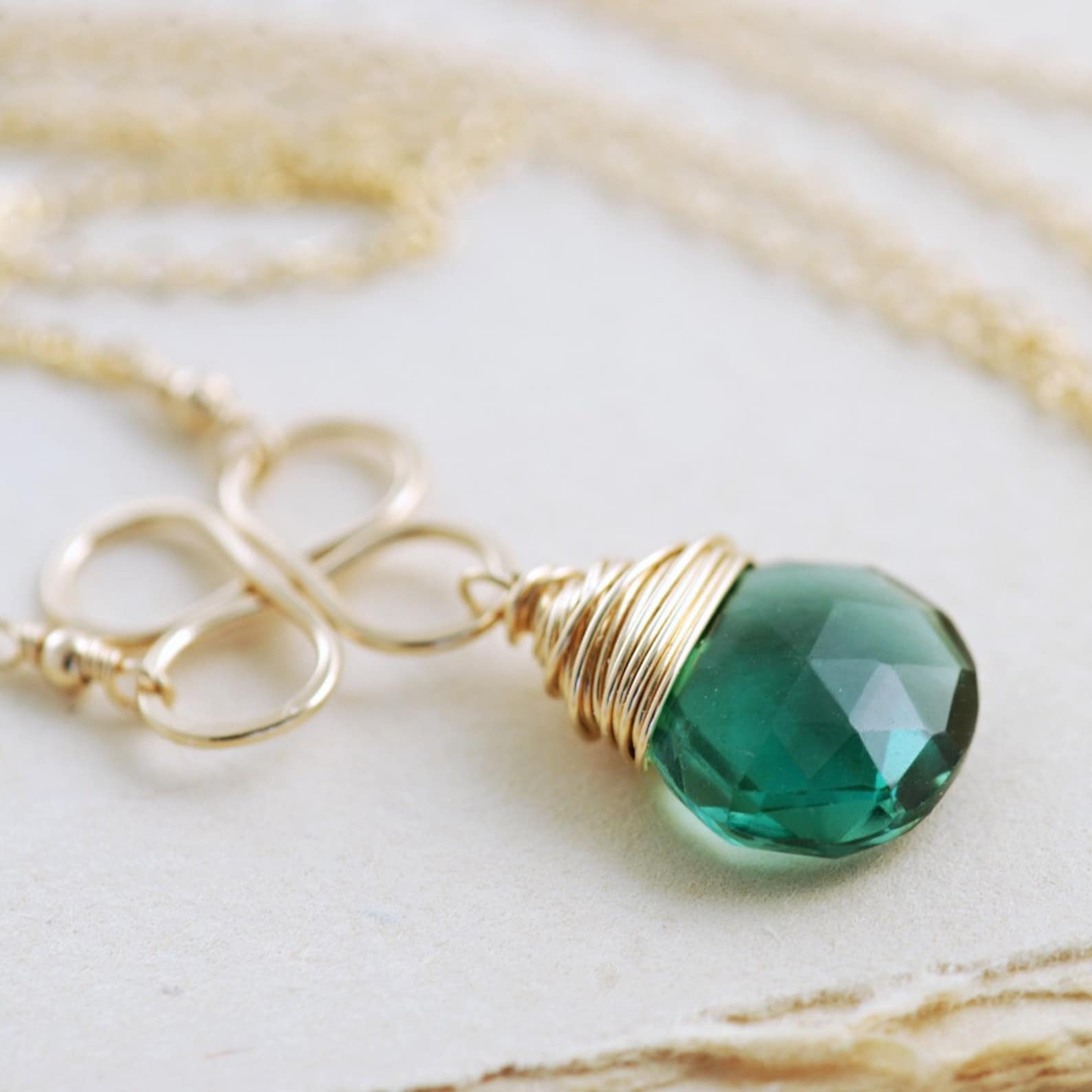 Green Gemstone Necklace 14k Gold Fill, Emerald Green Pendant, Handmade ...