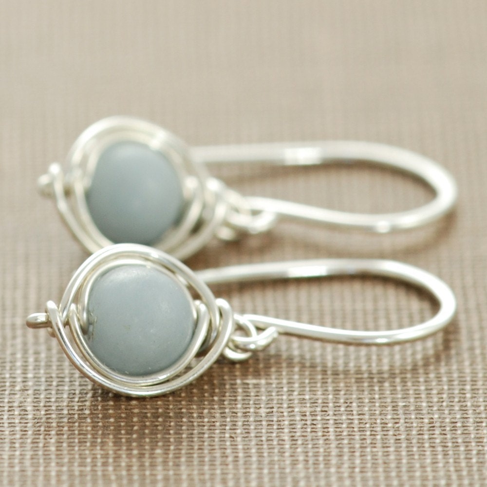 Gray Stone Earrings in Sterling Silver Angelite Gemstone Wire - Etsy