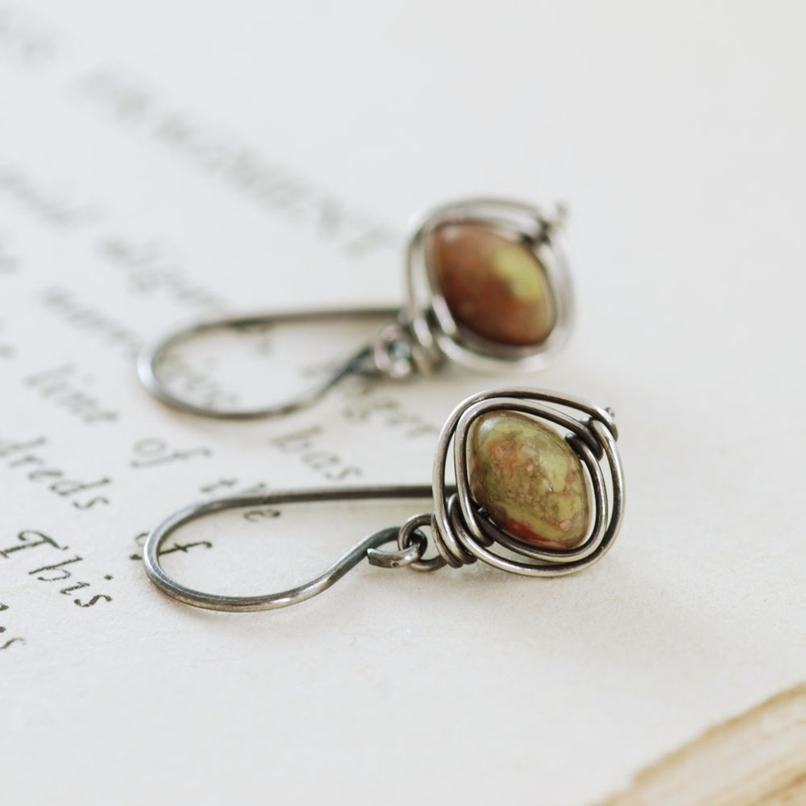 Autumn Gemstone Dangle Earrings Sterling Silver Jasper - Etsy