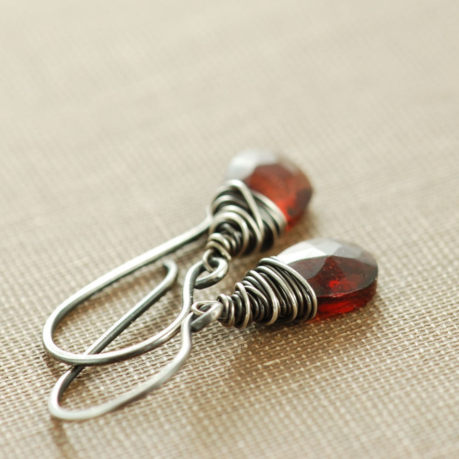 January Birthstone Garnet Earrings, Sterling Silver Dangle Earrings ...