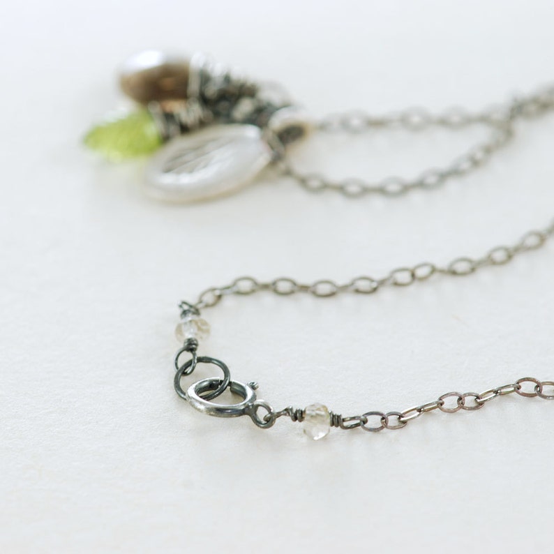 Autumn Gemstone Necklace Smoky Quartz Peridot Leaf Rustic - Etsy