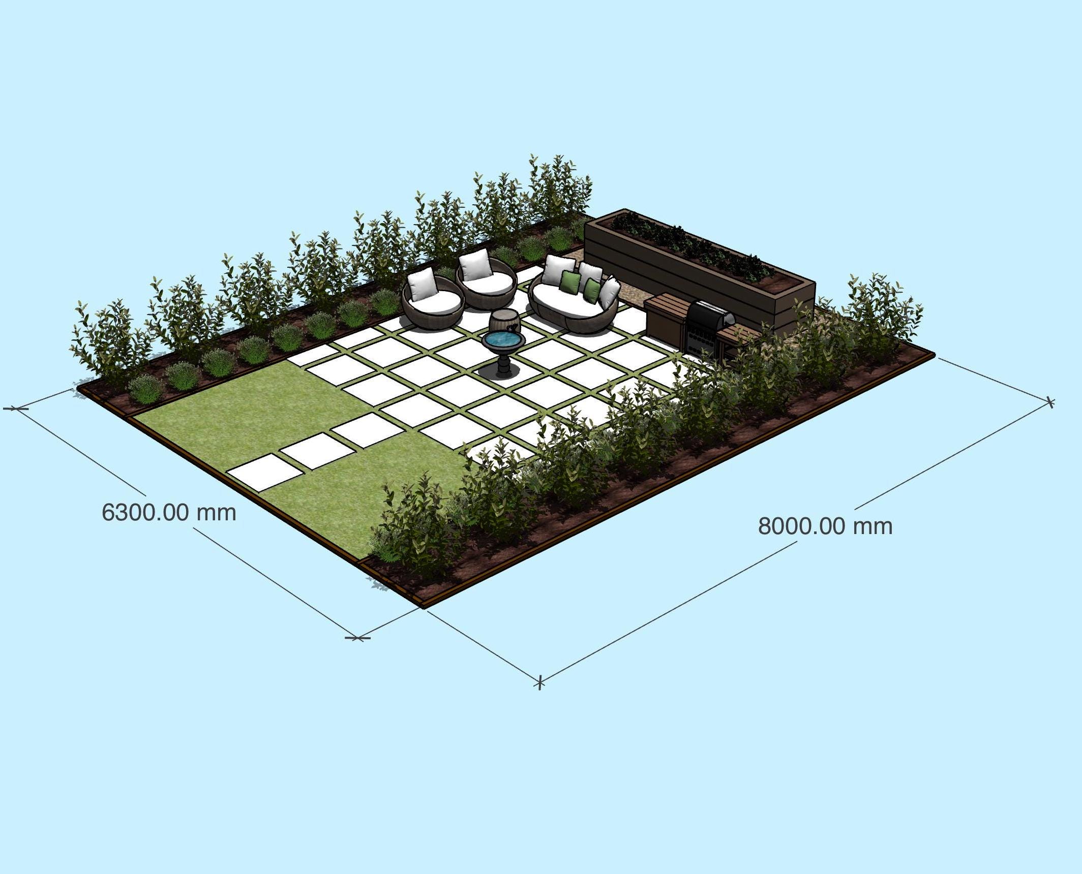 Landscape Garden Design Plan - 51 SQM - Grass, Planter Boxes, Shrubs ...