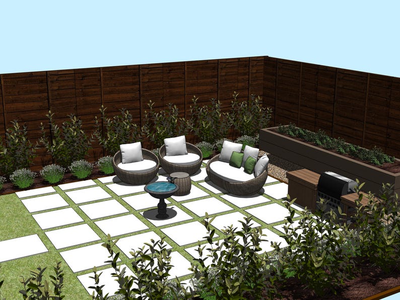 Landscape Garden Design Plan - 51 SQM - Grass, Planter Boxes, Shrubs ...