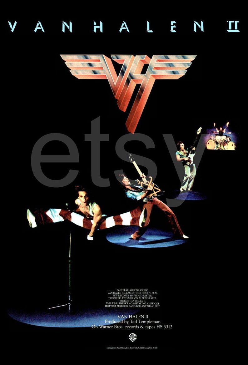 VAN HALEN II 24 X 36 Custom Promo Poster Clean Clear Image Eddie Van ...