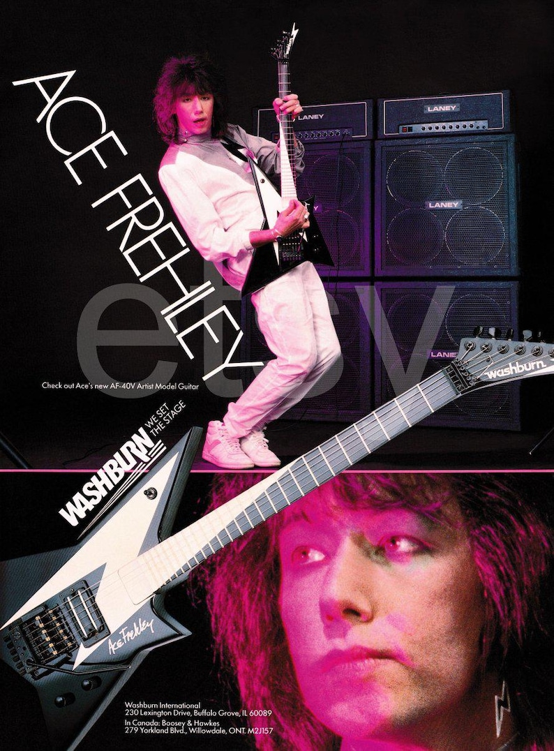 KISS Band Ace Frehley 1986 WASHBURN AF40-V 17 X 23 Inch Custom RP ...