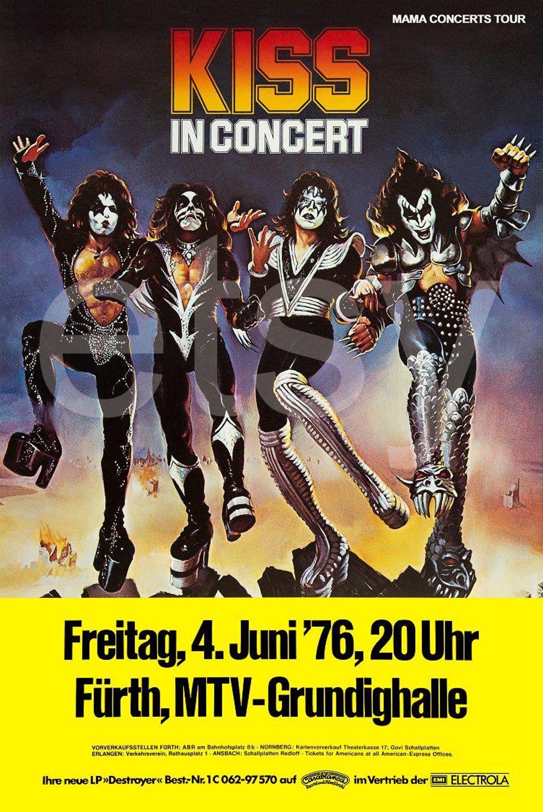 KISS Band Furth Germany Destroyer Tour June 04 1976 18 X 27 Poster ...