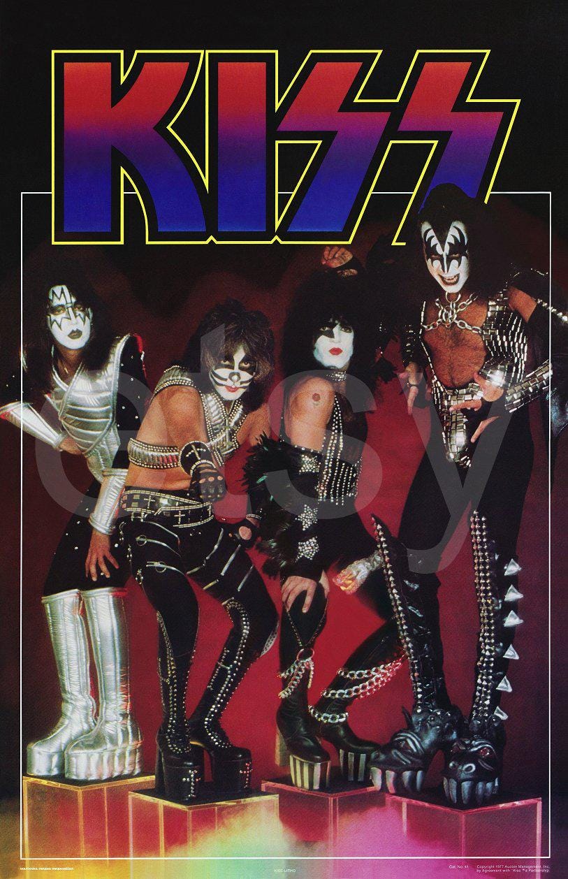 KISS Super Rare Band Standing on Cubes 1977 Commercial Reprint 23 X 36 ...