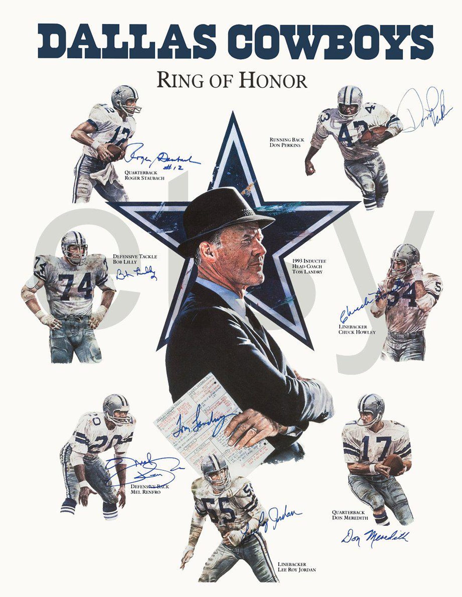 Dallas Cowboys "ring of Honor" 18 X 24 Signatures Memorial Poster Clean ...