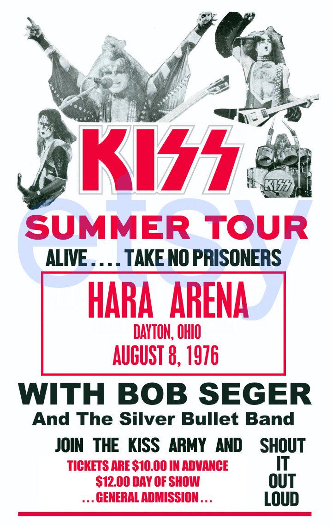 KISS / Bob Seger 14 X 22 August 08, 1976 Hara Arena Custom Concert ...