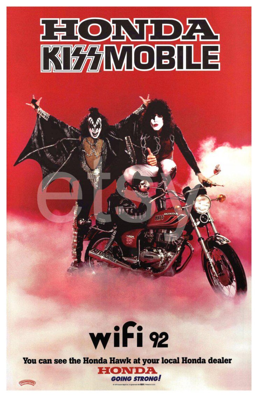 KISS Band RARE "honda Hawk Kissmobile" 21 X 33 White Bordered Custom ...