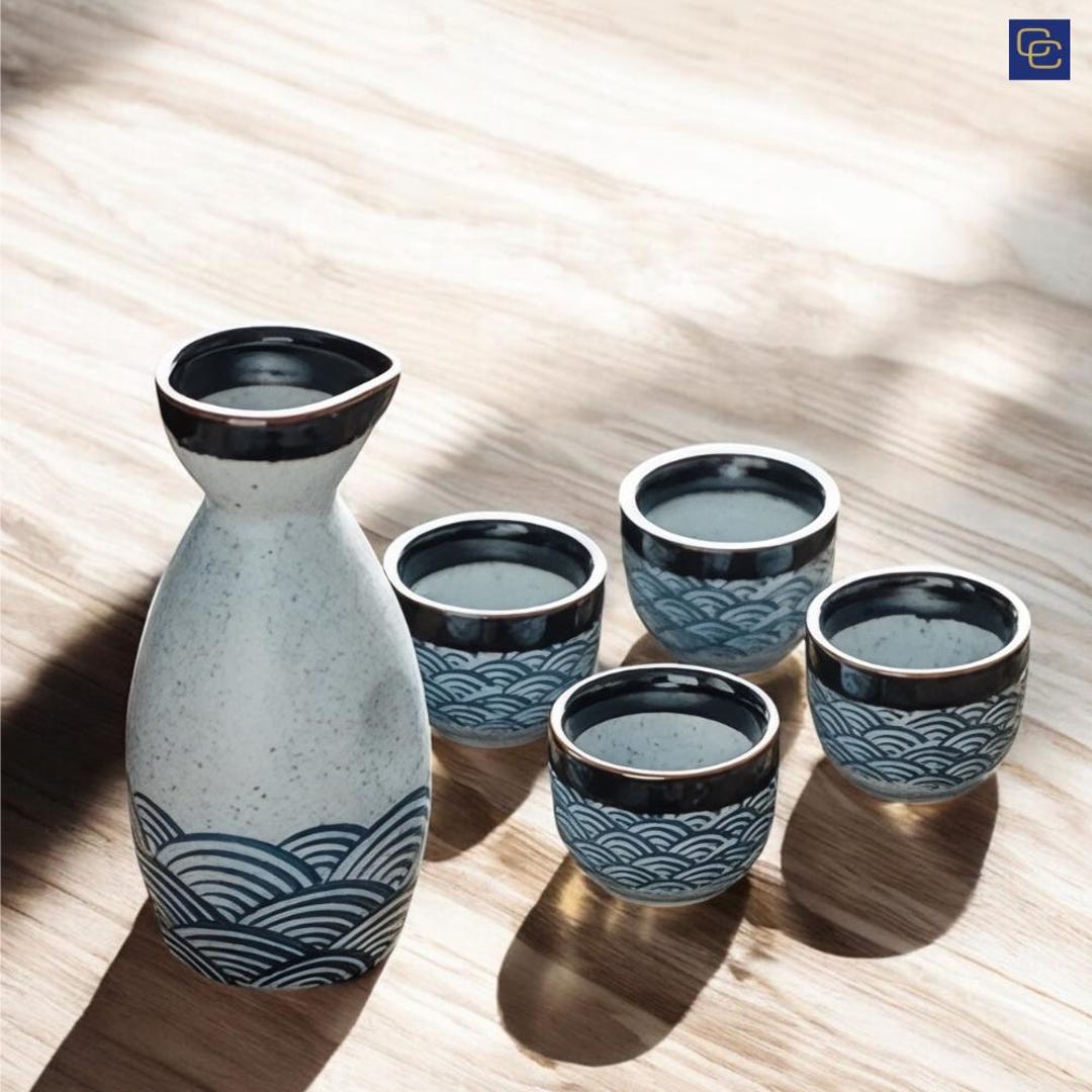 Ceramic Sake Set - Handmade Japanese Drink Ware - Sake Bottle and Cups ...