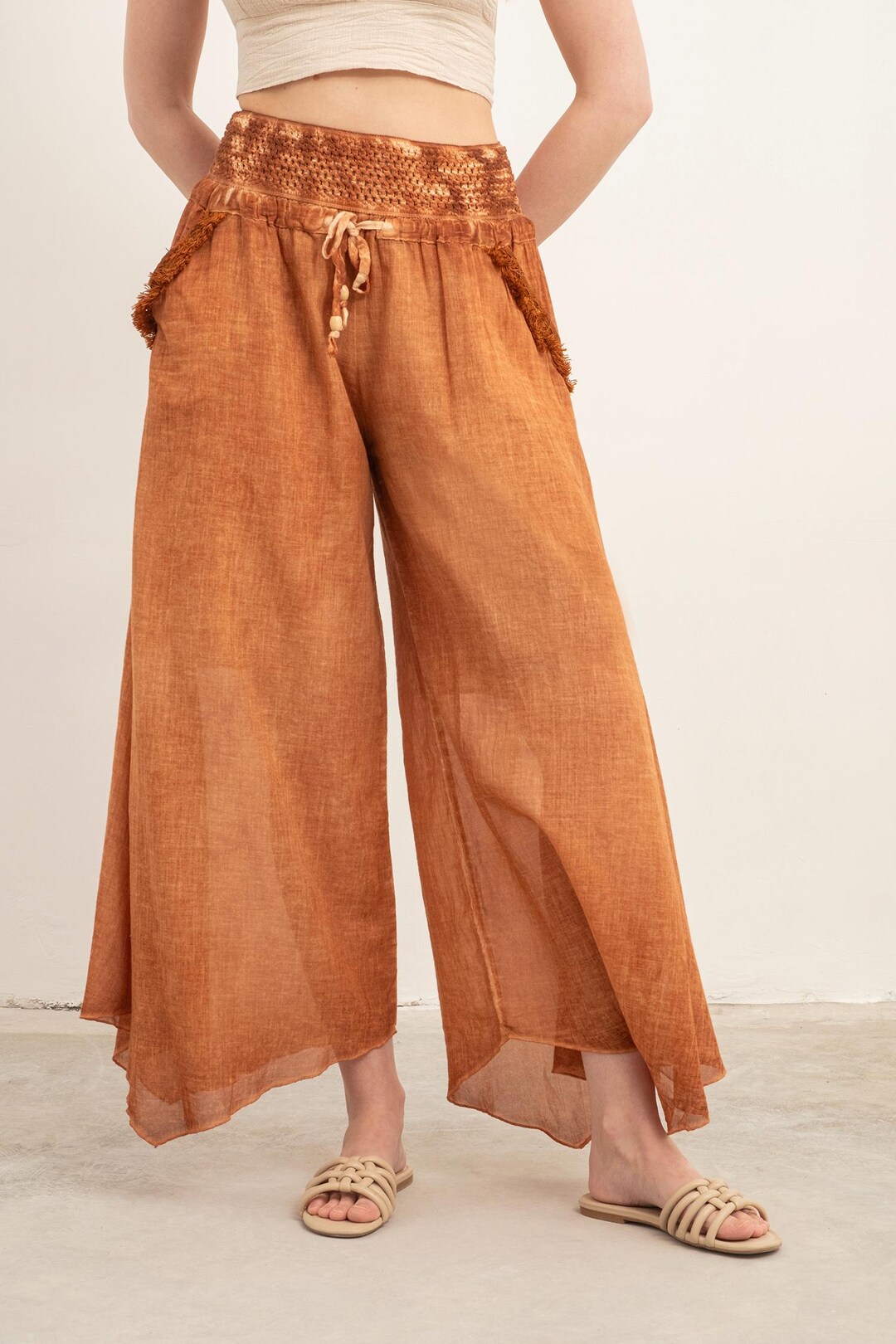 Spanish Linen Culottes: Organic Boho Sweatpants With Pockets - Etsy