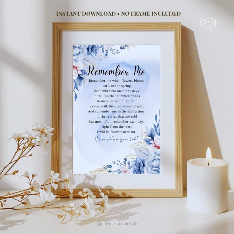 Remember Me Poem – Printable Funeral Sign, Celebration of Life Poster ...