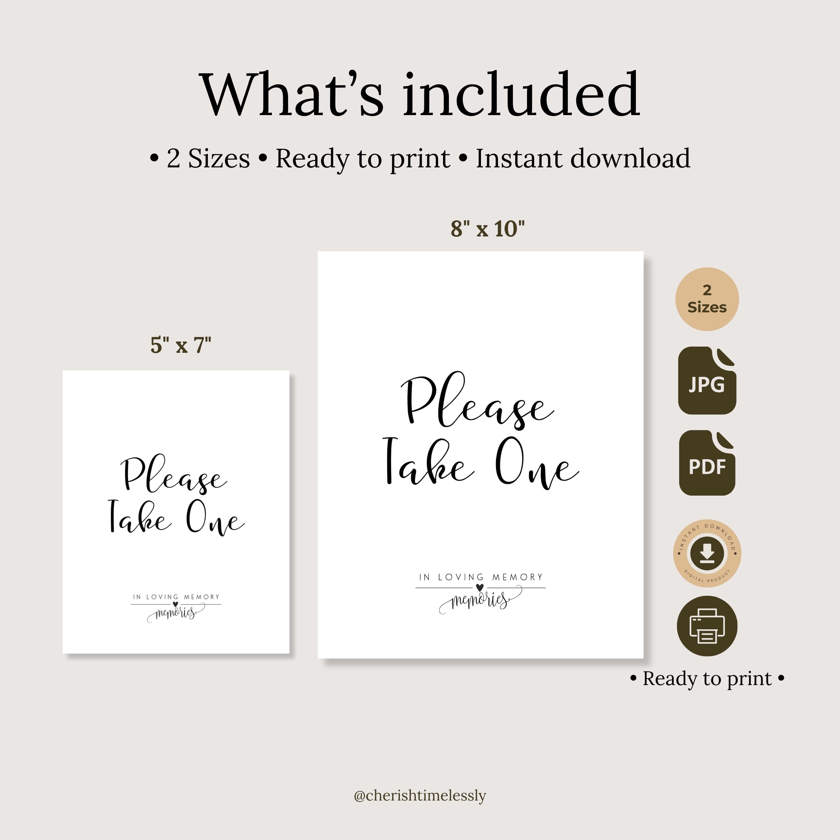 Please Take One – Share a Memory Sign Printable, Minimalist Memorial ...