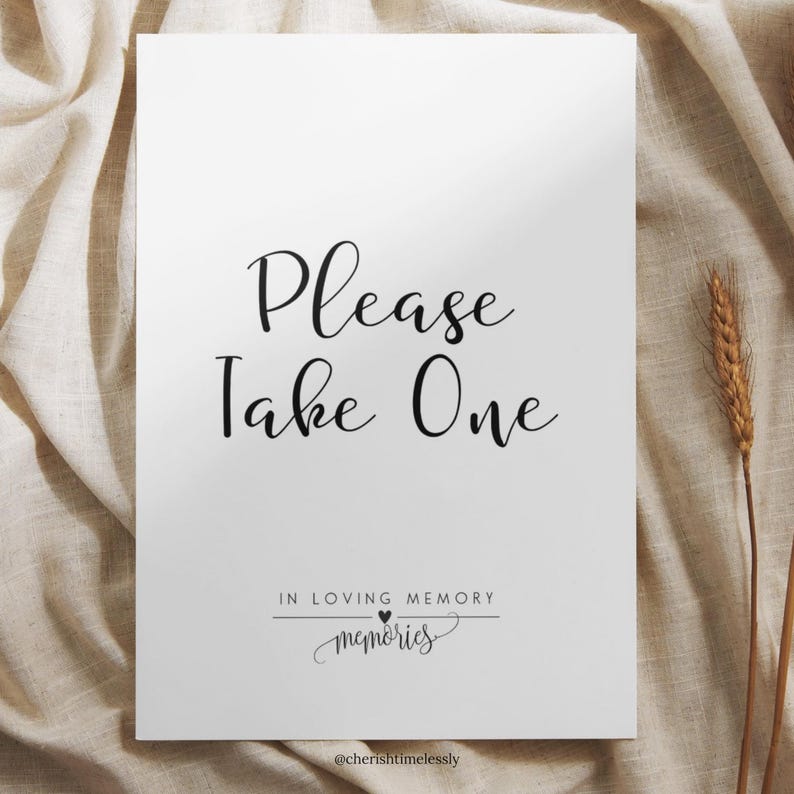 Please Take One – Share a Memory Sign Printable, Minimalist Memorial ...