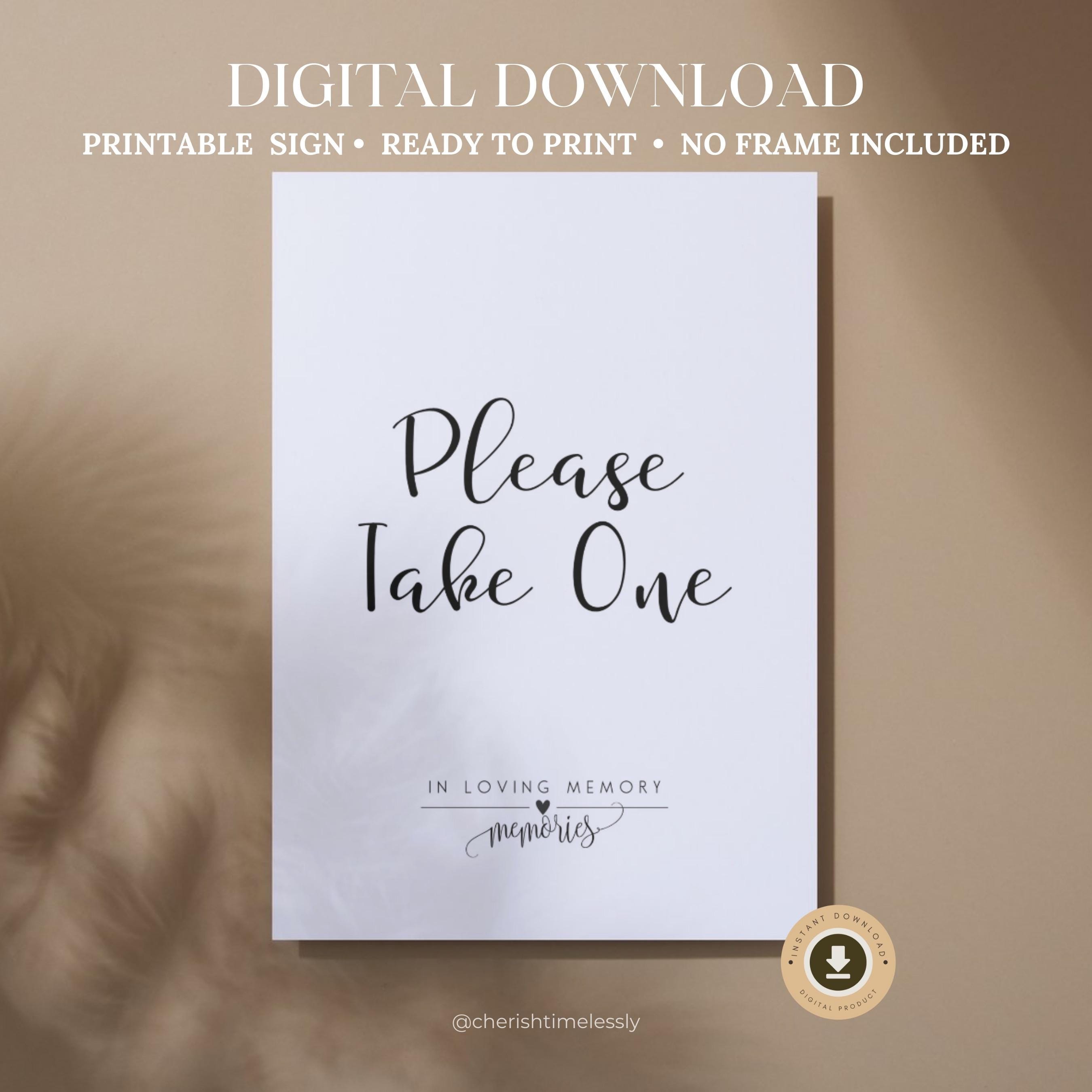 Please Take One – Share a Memory Sign Printable, Minimalist Memorial ...
